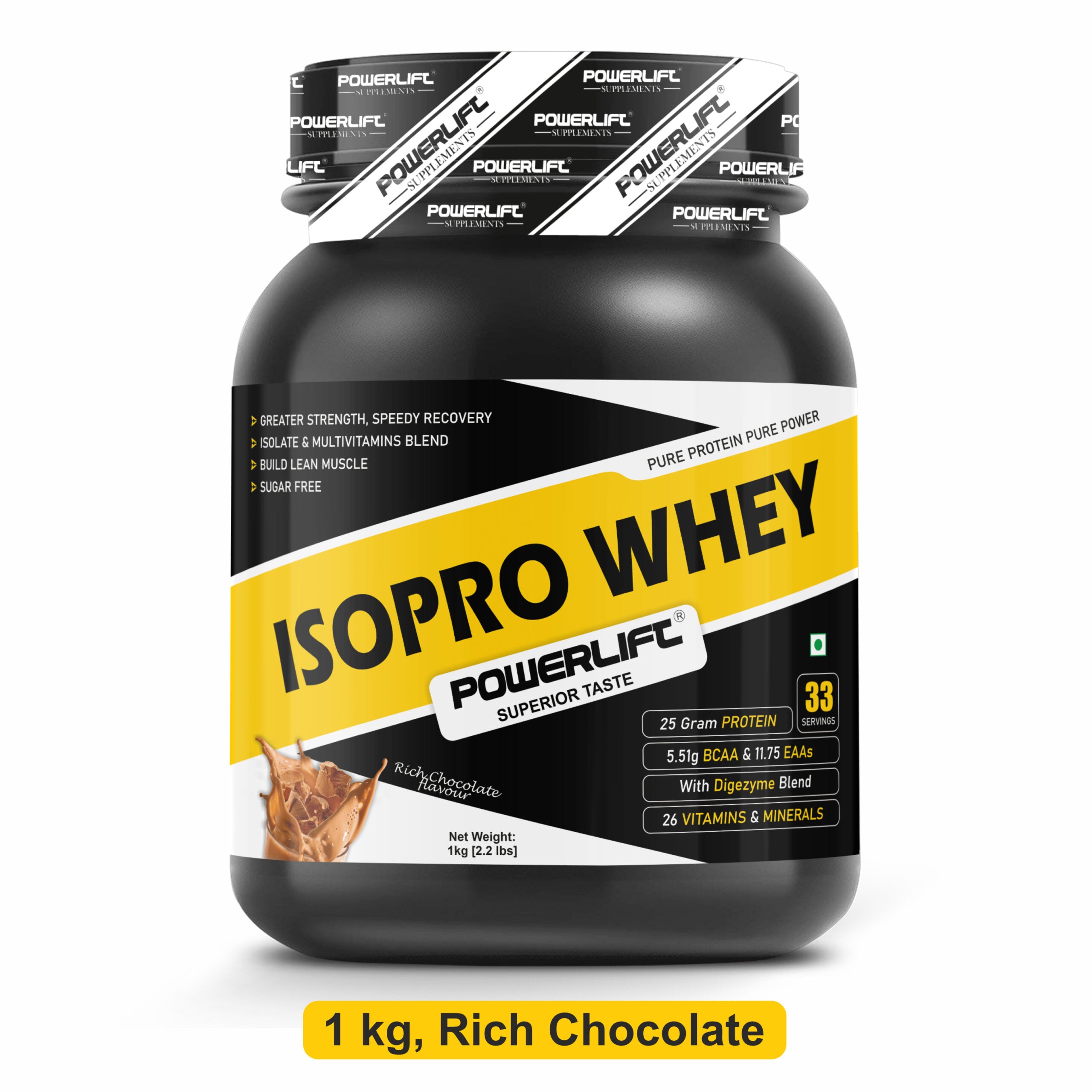PowerLift Isopro Whey isolate (1kg, Rich Chocolate) 25g Pure Isolate ...